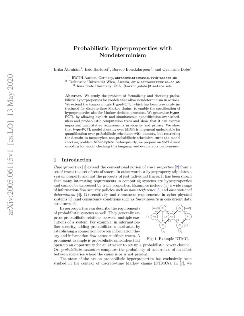 Probabilistic Hyperproperties with Nondeterminism | DeepAI