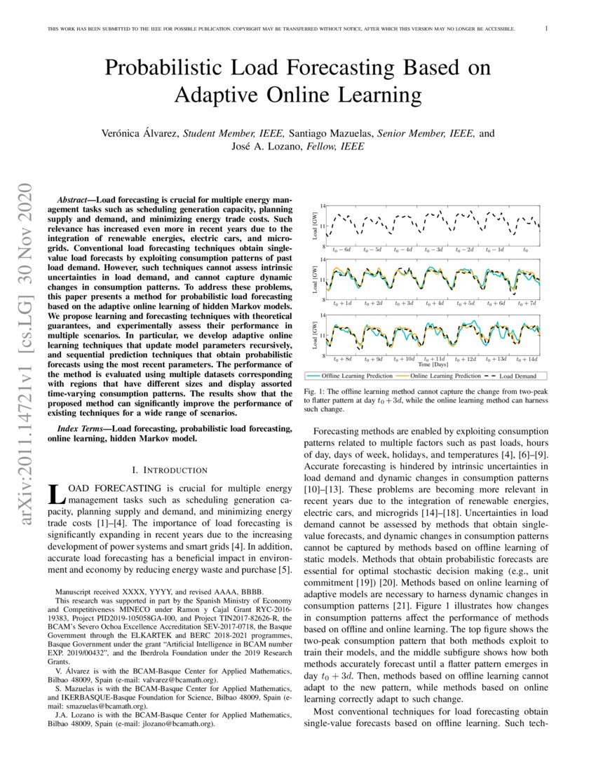 Probabilistic Load Forecasting Based On Adaptive Online Learning Deepai