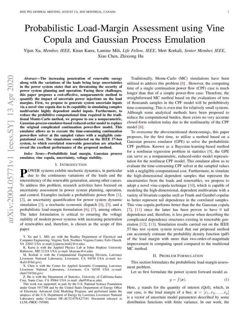 Probabilistic Load-Margin Assessment using Vine Copula and Gaussian Process Emulation | DeepAI