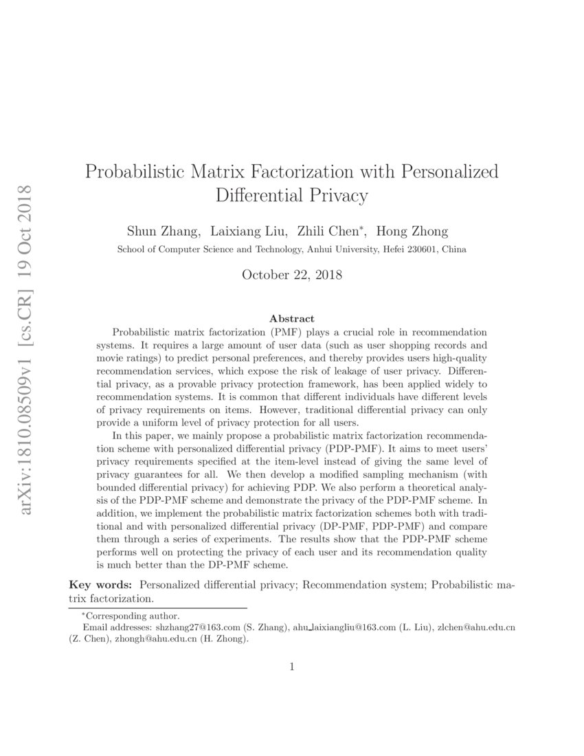 Probabilistic Matrix Factorization with Personalized Differential ... Probabilistic Matrix Factorization with Personalized Differential ...