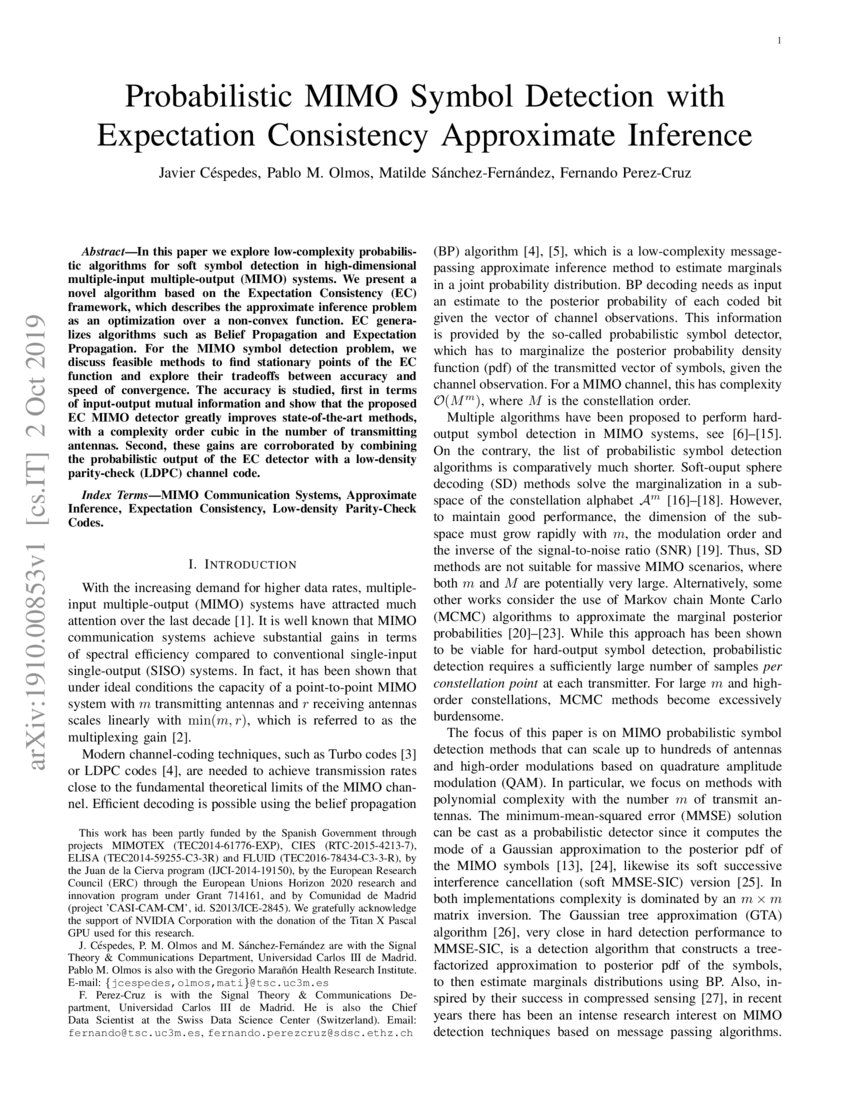 Probabilistic MIMO Symbol Detection with Expectation Consistency Approximate Inference | DeepAI