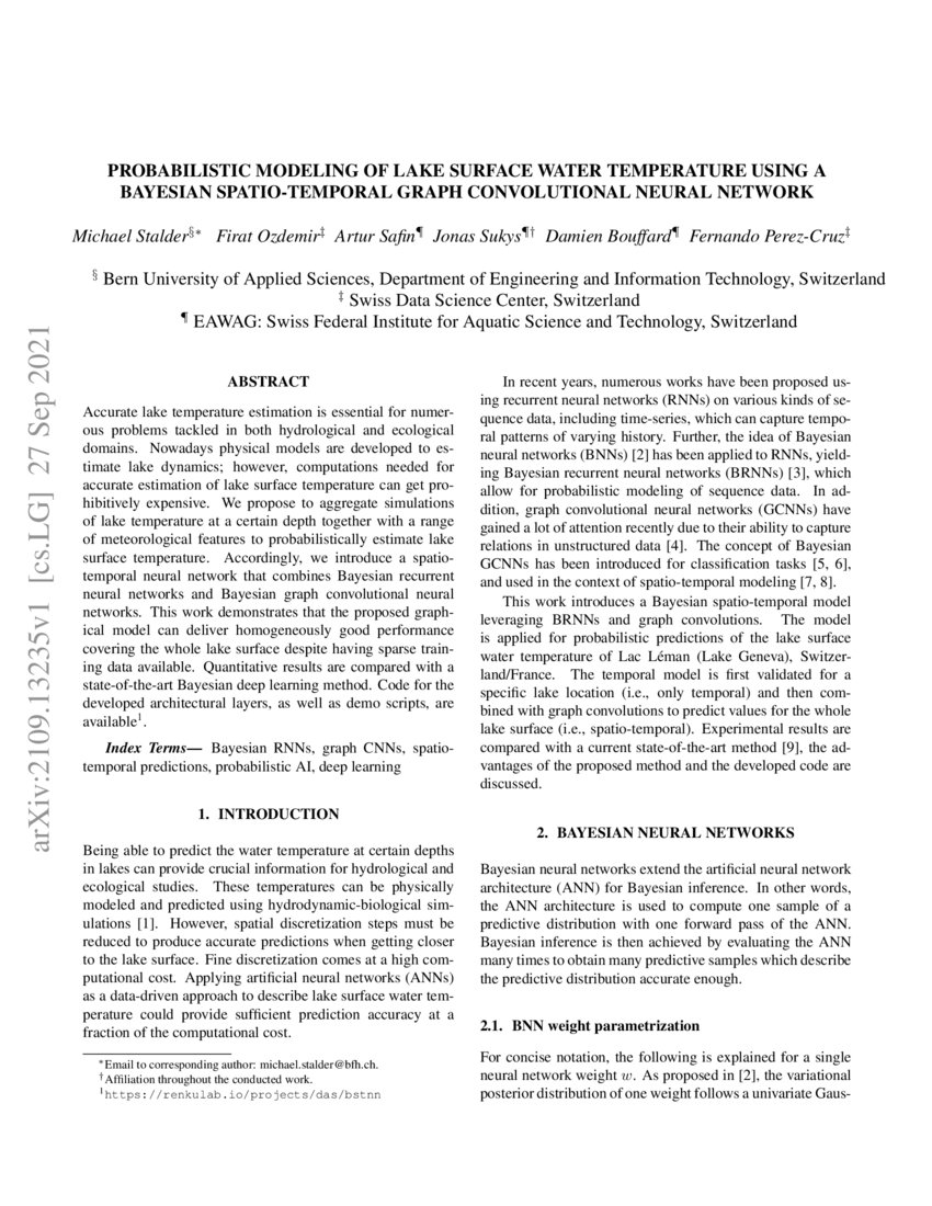 Probabilistic modeling of lake surface water temperature using a Bayesian spatio-temporal graph ...