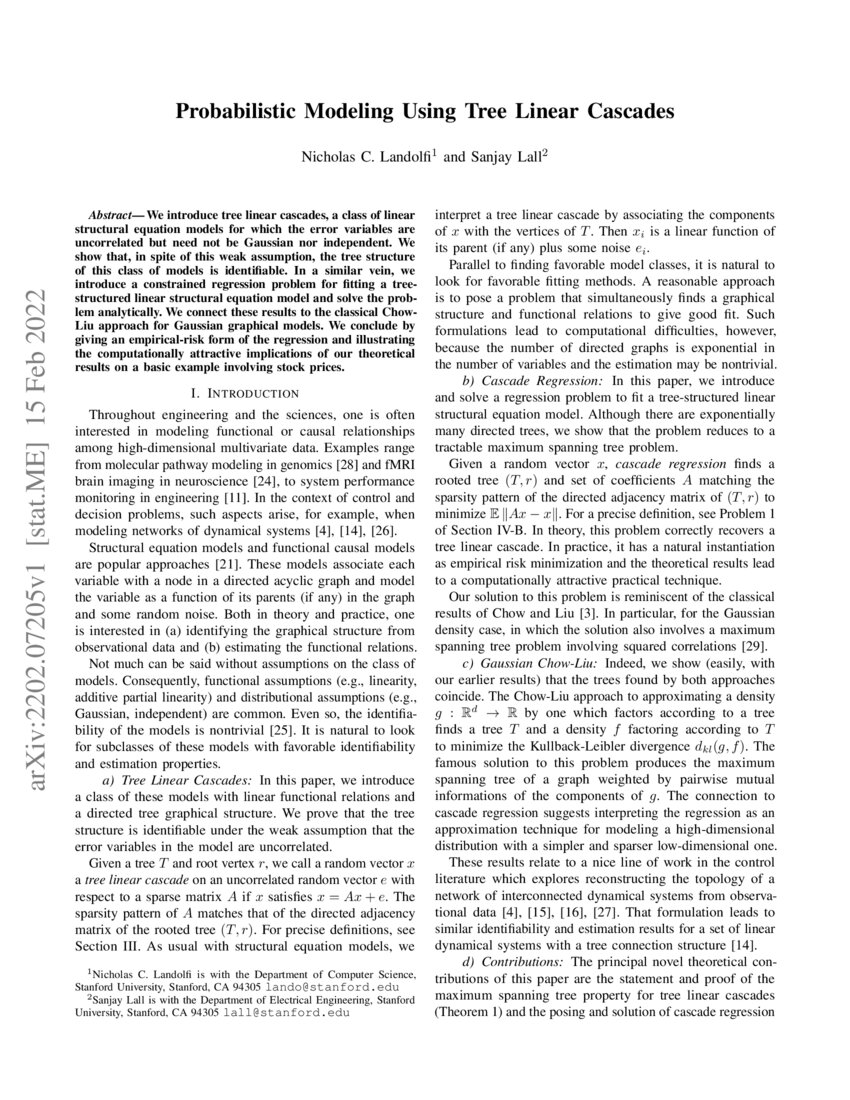 Probabilistic Modeling Using Tree Linear Cascades | DeepAI Probabilistic Modeling Using Tree Linear Cascades | DeepAI