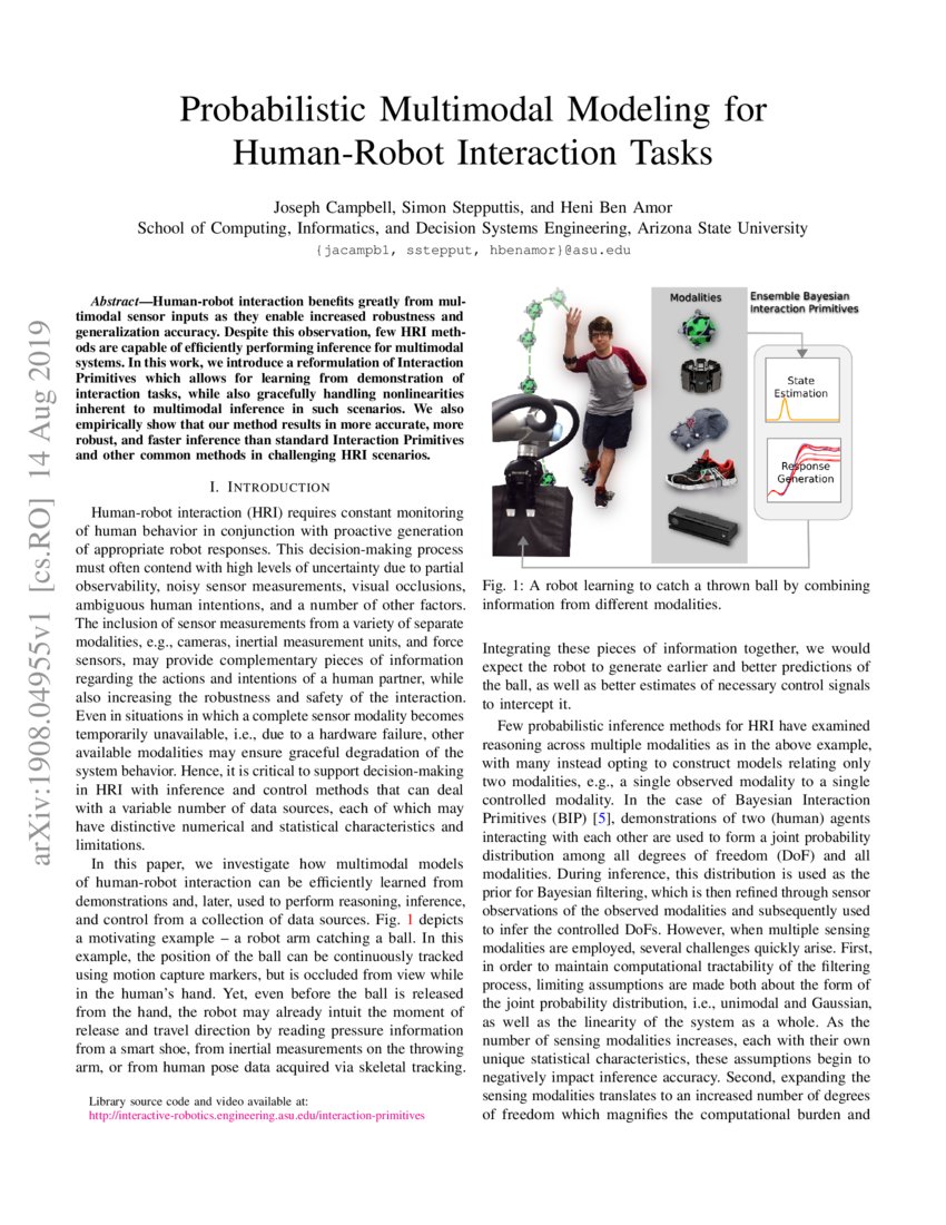 Probabilistic Multimodal Modeling for Human-Robot Interaction Tasks ...