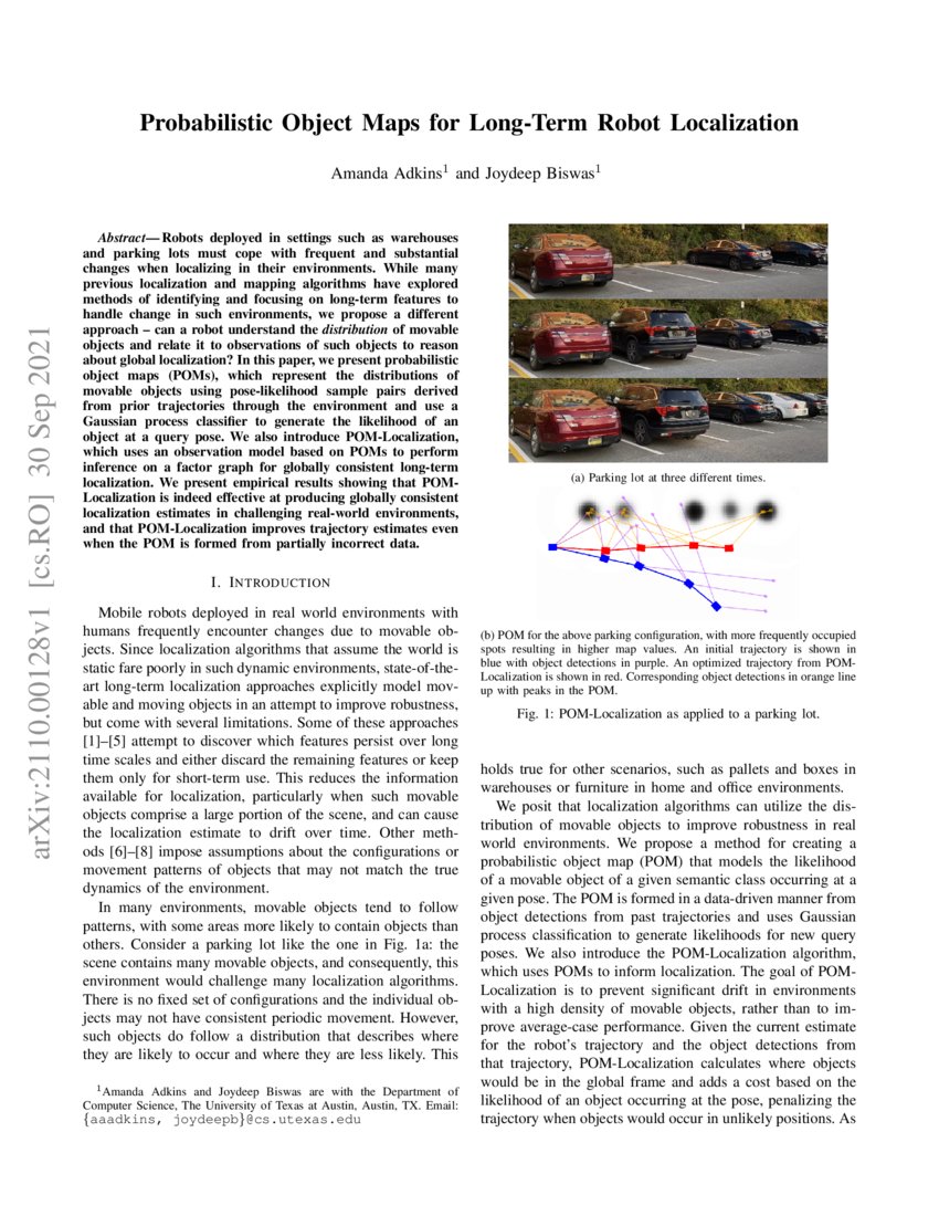 Probabilistic Object Maps for Long-Term Robot Localization | DeepAI