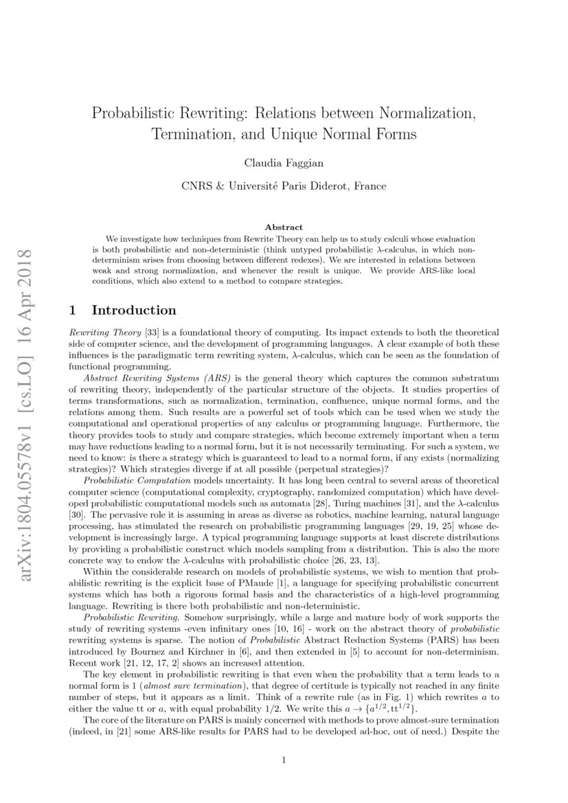 Probabilistic Rewriting: Relations between Normalization, Termination, and Unique Normal Forms ...