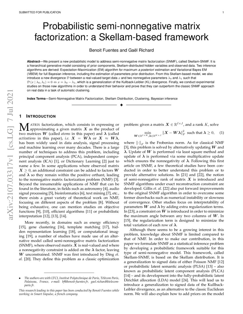 Probabilistic semi-nonnegative matrix factorization: a Skellam-based framework | DeepAI
