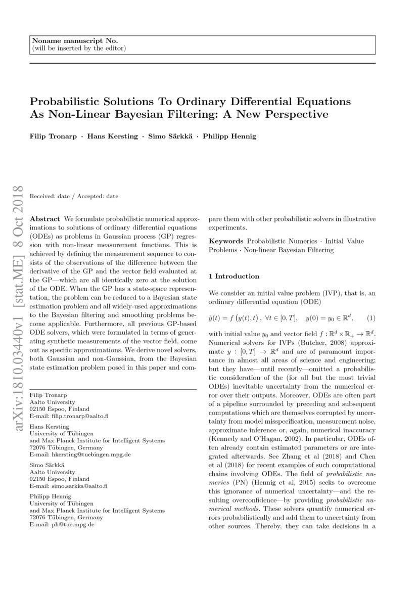 Probabilistic Solutions To Ordinary Differential Equations As Non ...
