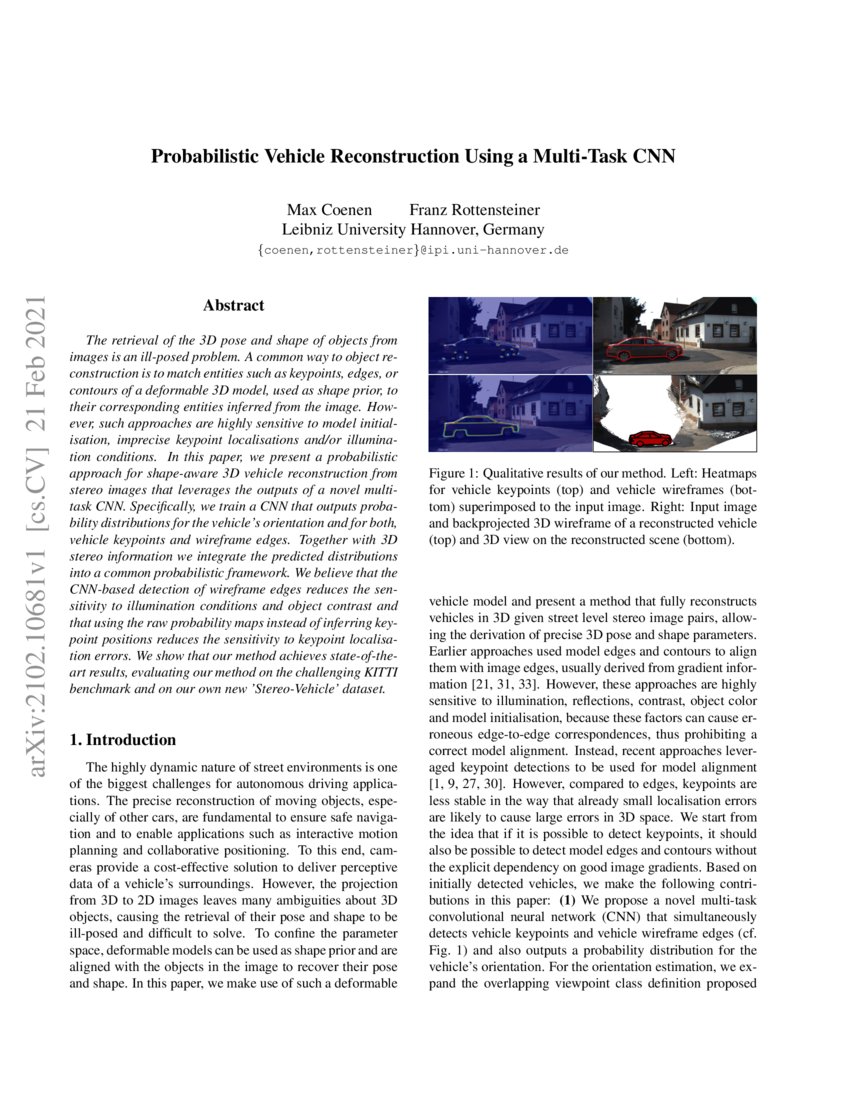 Probabilistic Vehicle Reconstruction Using a Multi-Task CNN | DeepAI