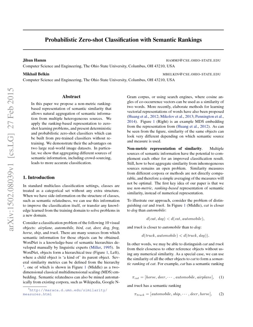 Probabilistic Zero-shot Classification with Semantic Rankings | DeepAI