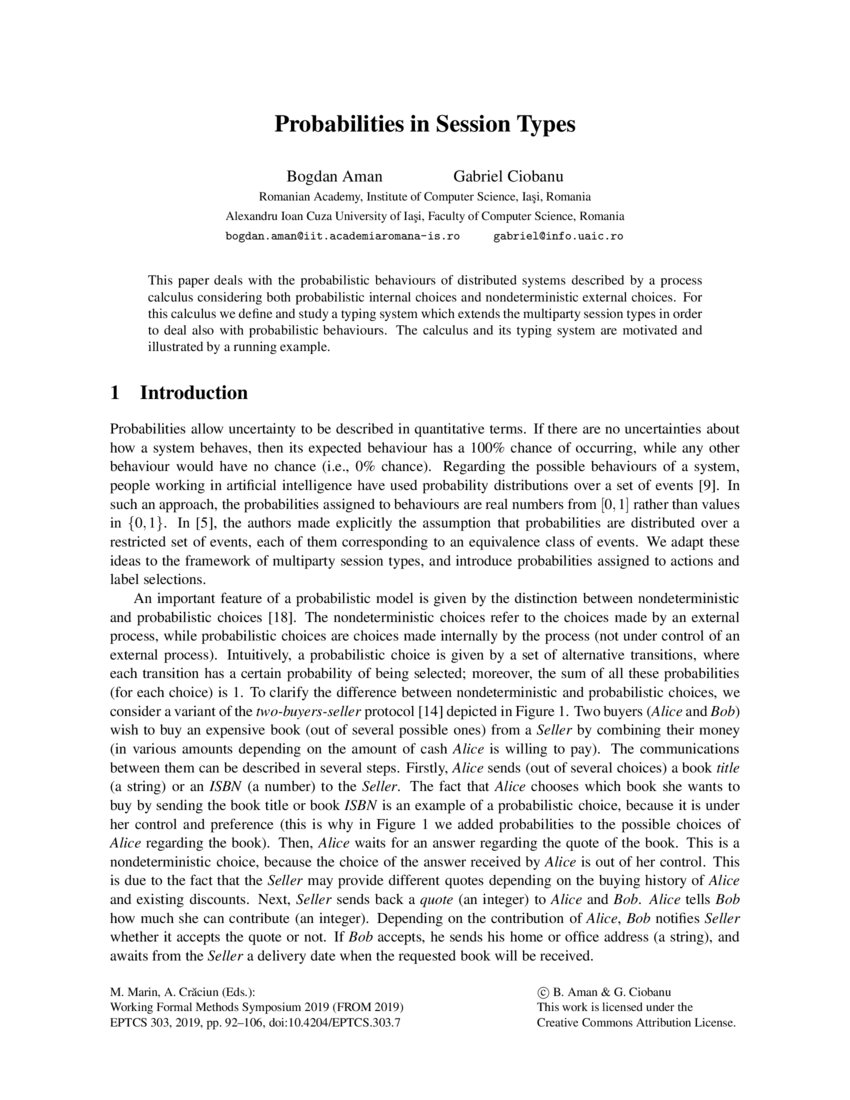 Probabilities in Session Types | DeepAI