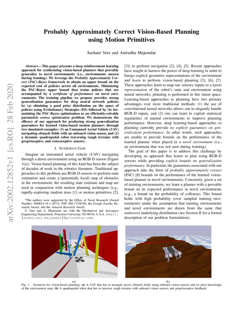 Probably Approximately Correct Vision Based Planning Using Motion Primitives Deepai