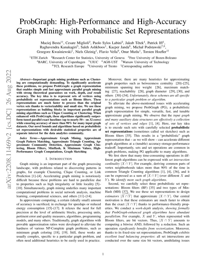 ProbGraph: High-Performance and High-Accuracy Graph Mining with Probabilistic Set ...