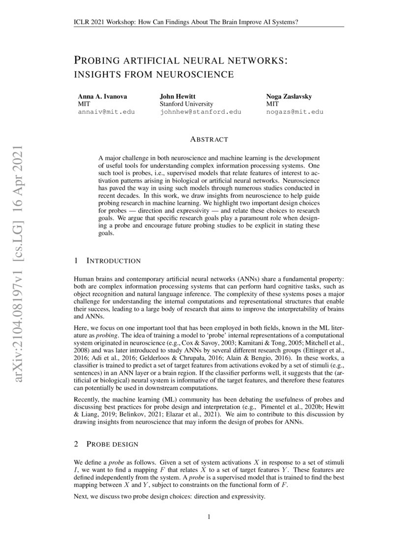 Probing artificial neural networks: insights from neuroscience | DeepAI