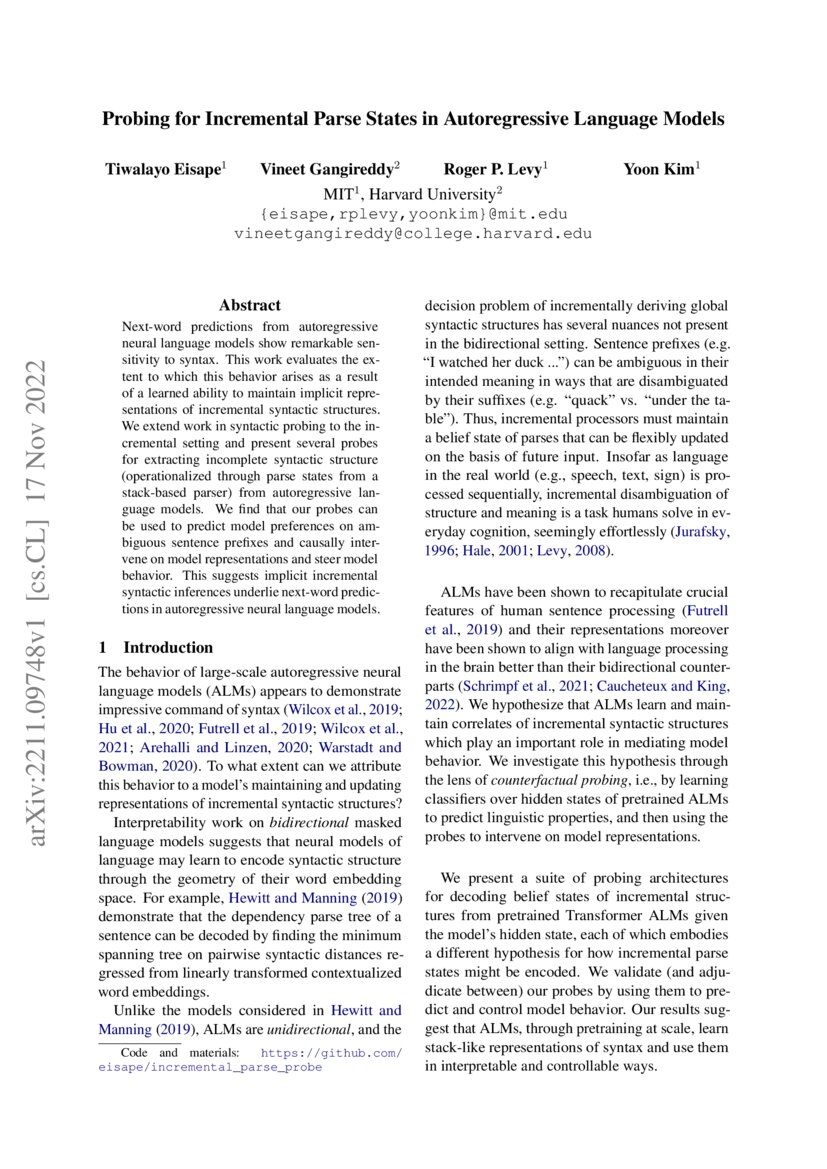 Probing for Incremental Parse States in Autoregressive Language Models ...