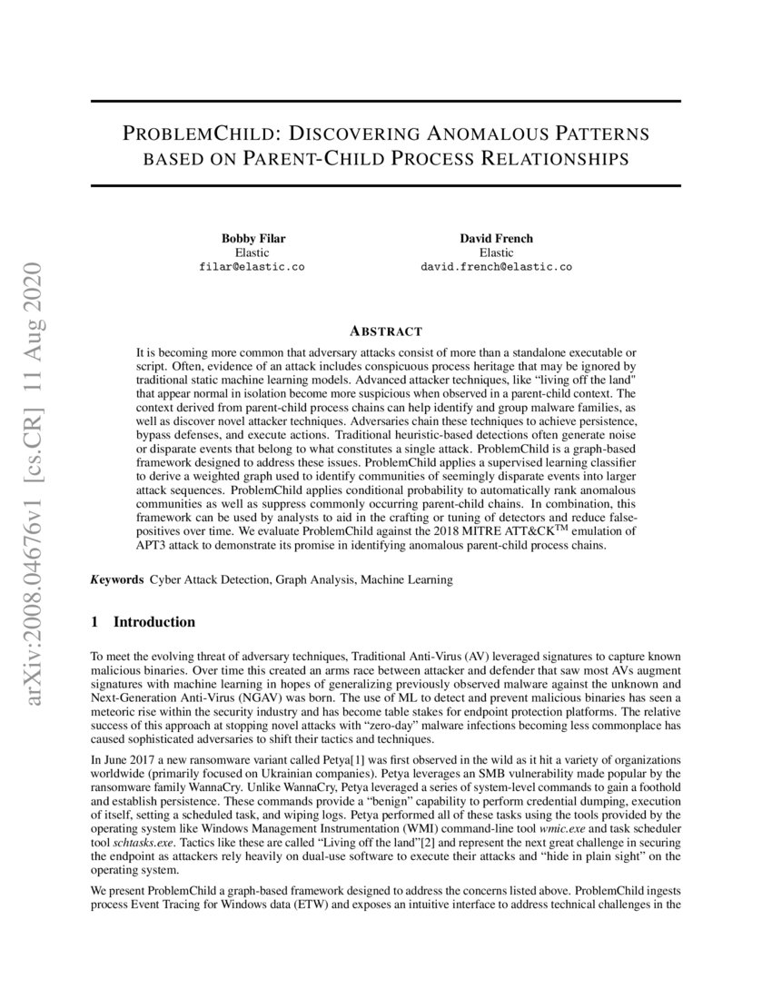 ProblemChild: Discovering Anomalous Patterns based on Parent-Child Process Relationships | DeepAI