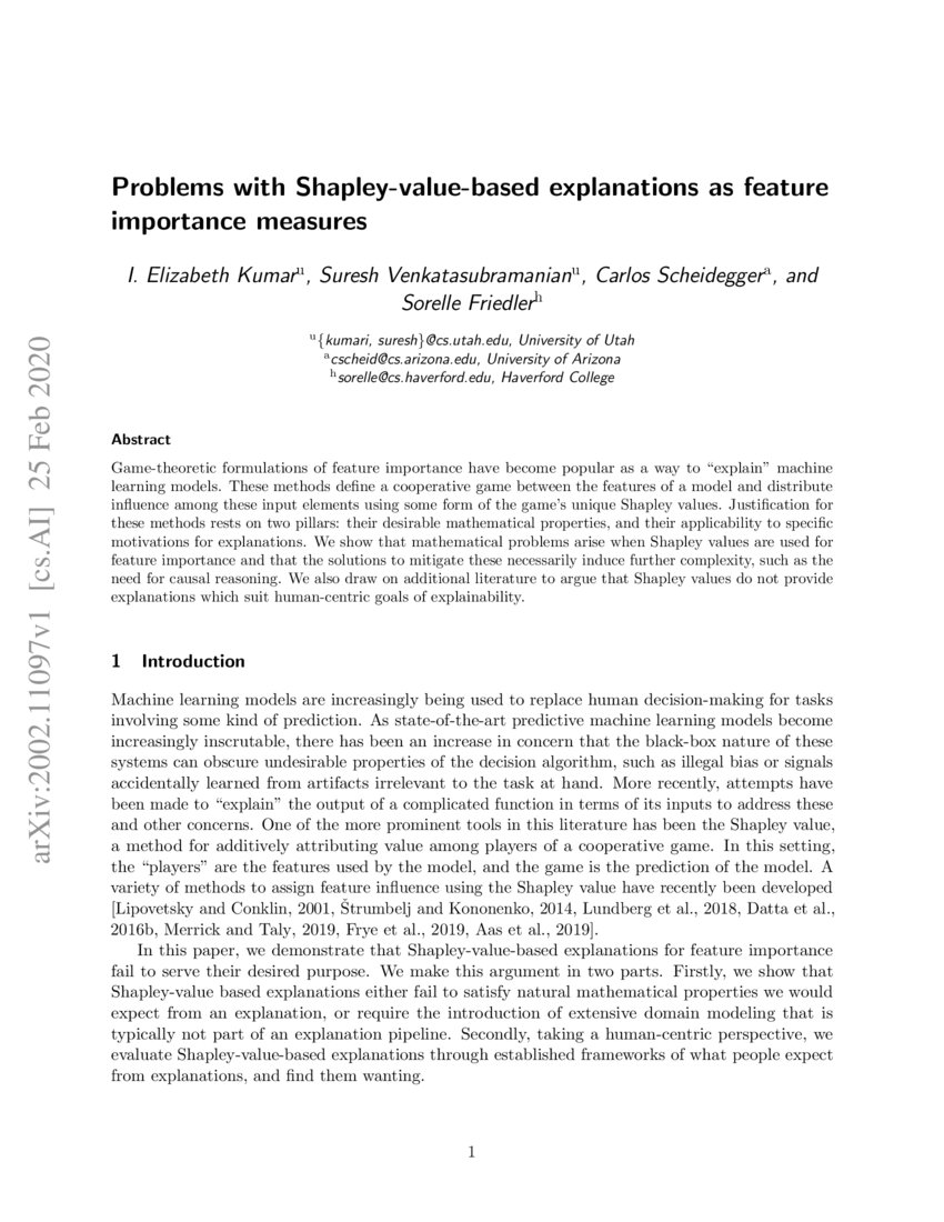 Problems With Shapley Value Based Explanations As Feature Importance