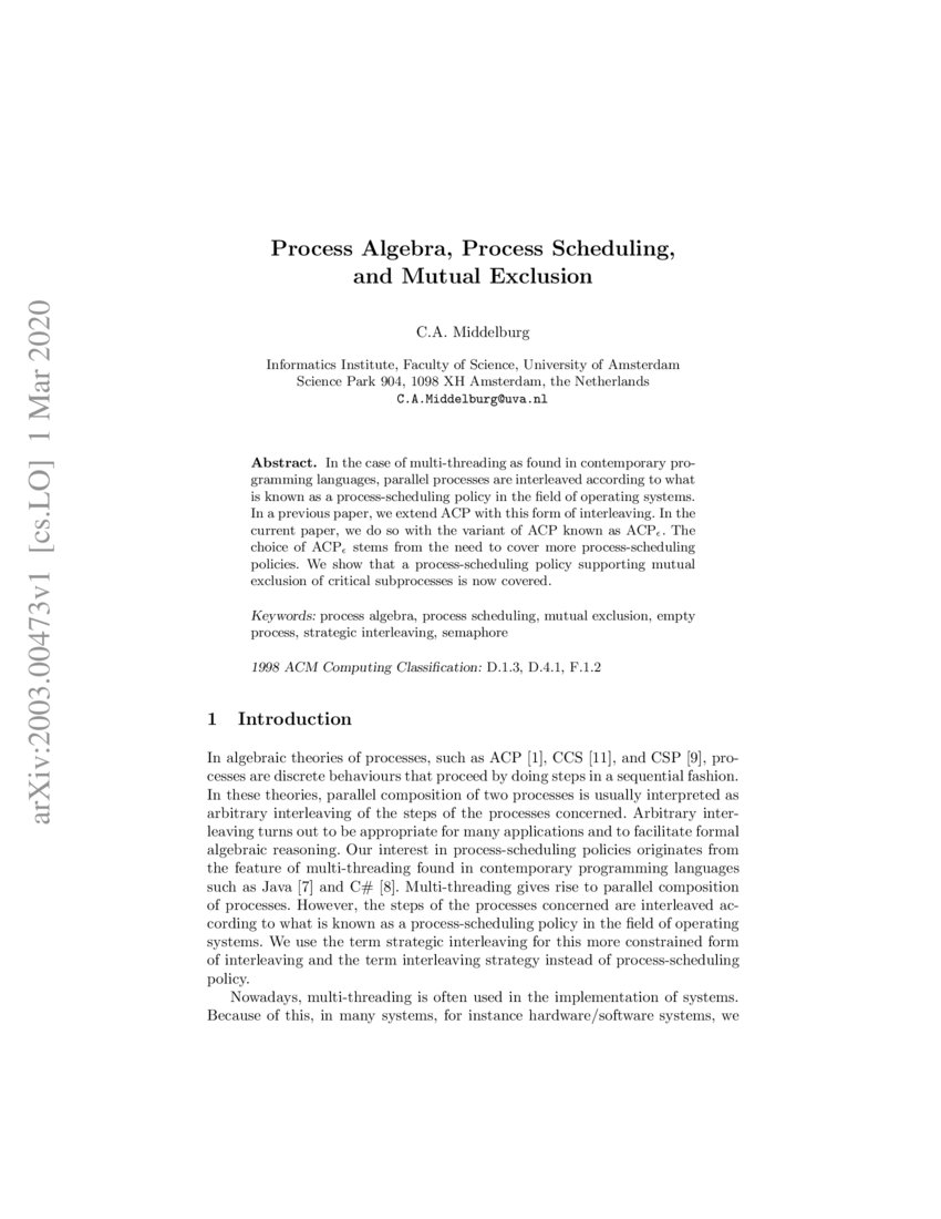 Process algebra, process scheduling, and mutual exclusion | DeepAI