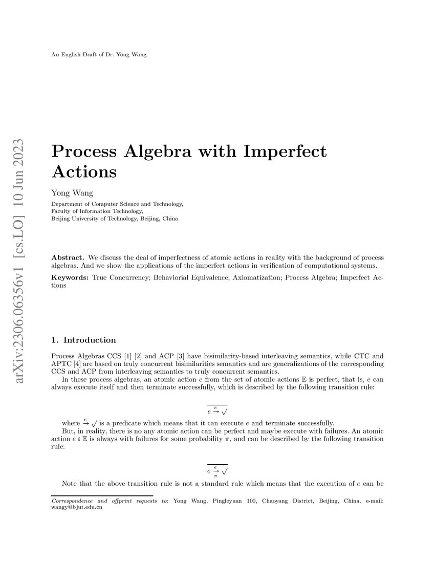 Process Algebra with Imperfect Actions | DeepAI