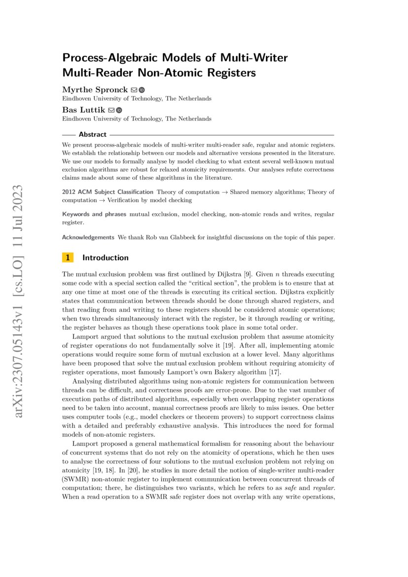 Process-Algebraic Models of Multi-Writer Multi-Reader Non-Atomic Registers | DeepAI