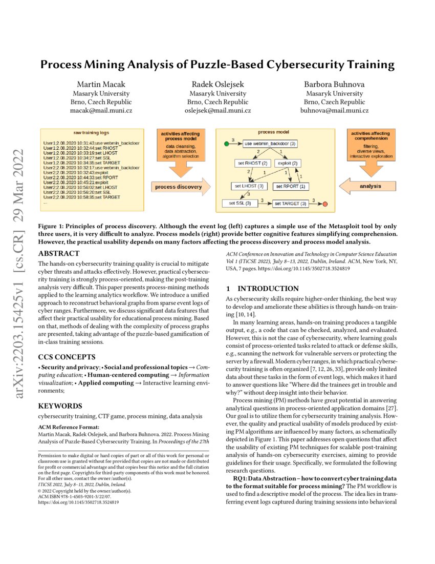 Process Mining Analysis of Puzzle-Based Cybersecurity Training | DeepAI