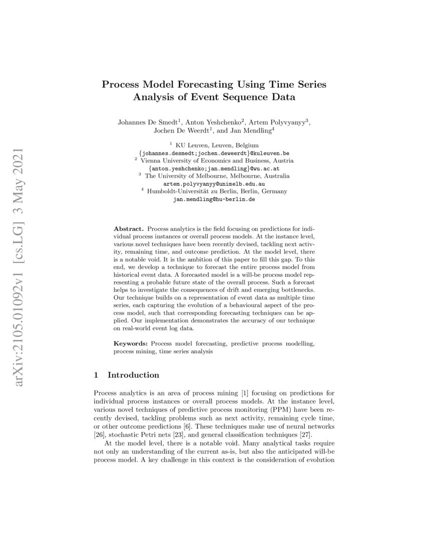 Process Model Forecasting Using Time Series Analysis Of Event Sequence