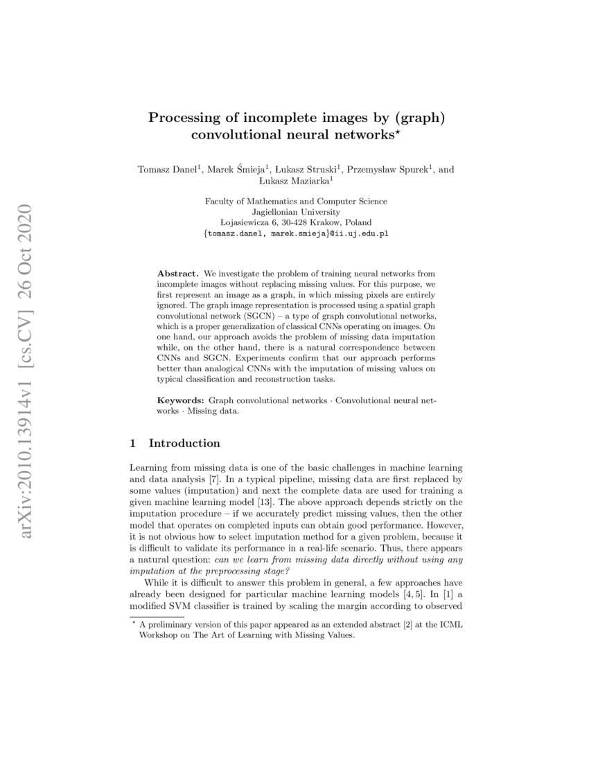 Processing of incomplete images by (graph) convolutional neural ...
