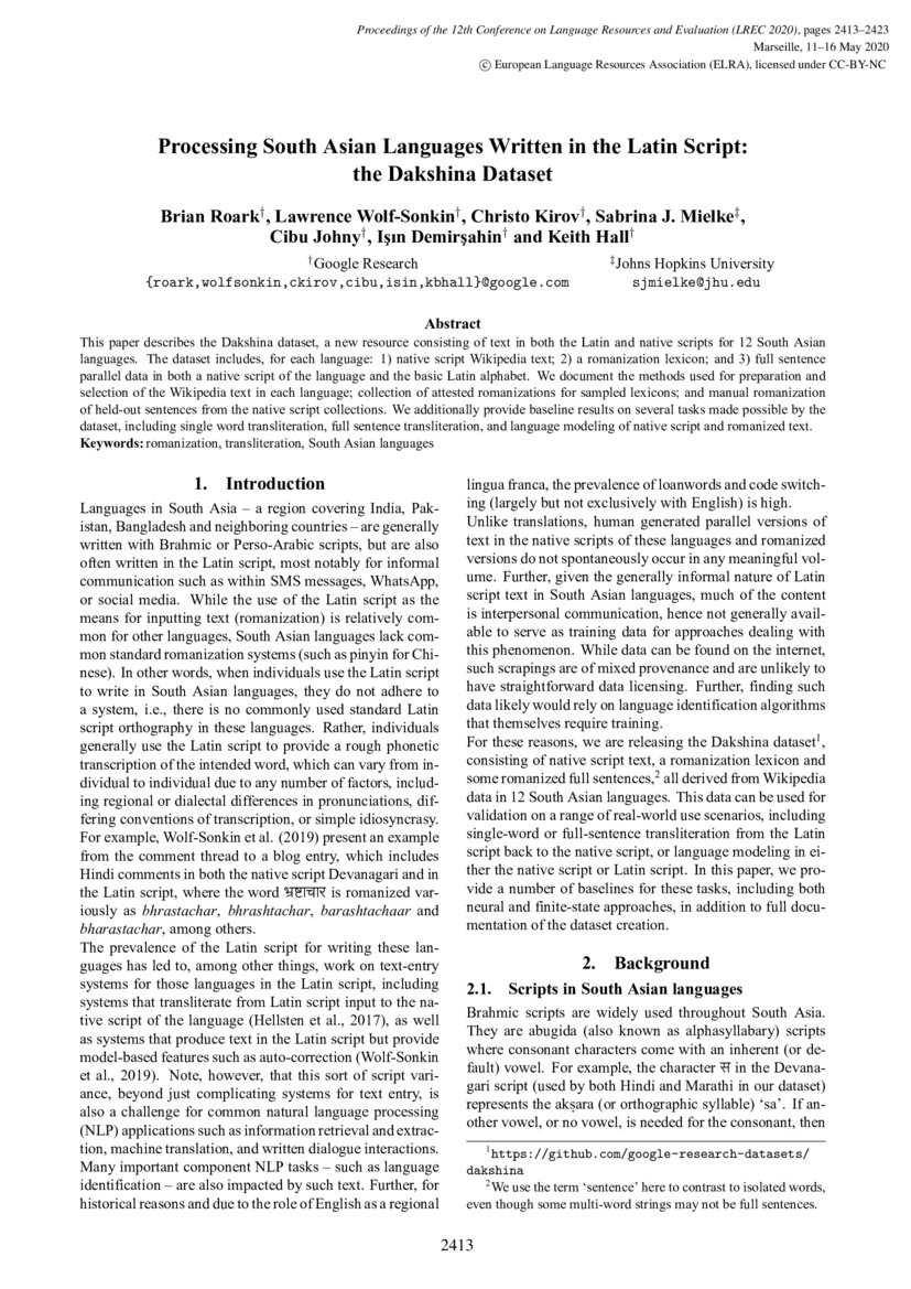 Processing South Asian Languages Written in the Latin Script: the ...