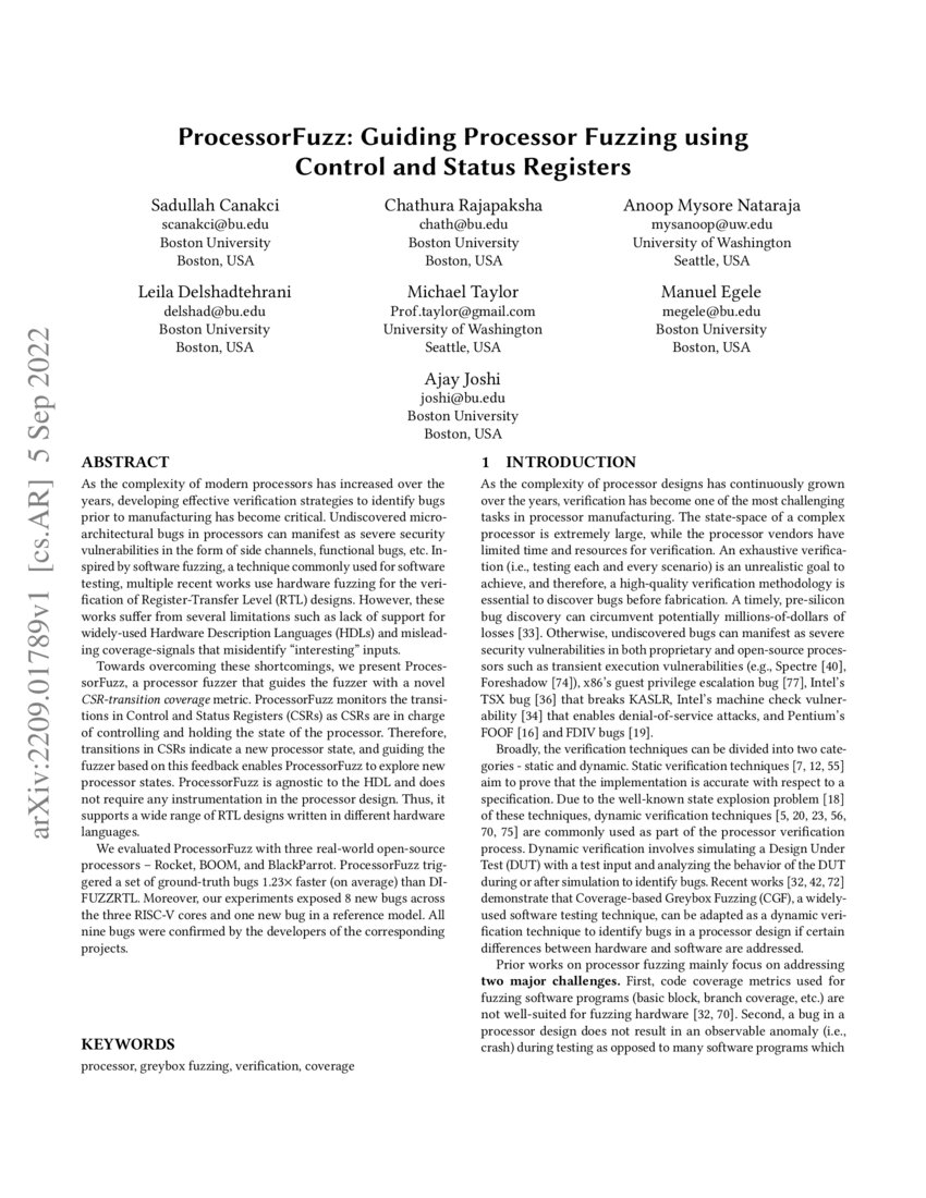 Processorfuzz Guiding Processor Fuzzing Using Control And Status Registers Deepai 0871