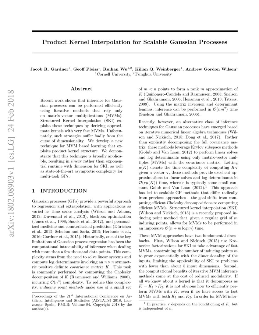 Product Kernel Interpolation for Scalable Gaussian Processes | DeepAI Product Kernel Interpolation for Scalable Gaussian Processes | DeepAI