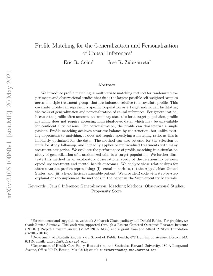 Profile Matching For The Generalization And Personalization Of Causal
