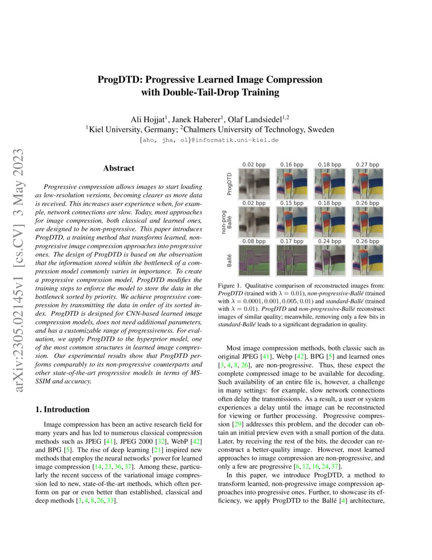 ProgDTD: Progressive Learned Image Compression with Double-Tail-Drop Training | DeepAI
