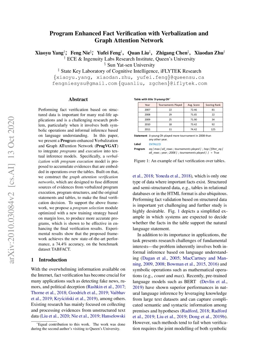 Program Enhanced Fact Verification with Verbalization and Graph Attention Network | DeepAI