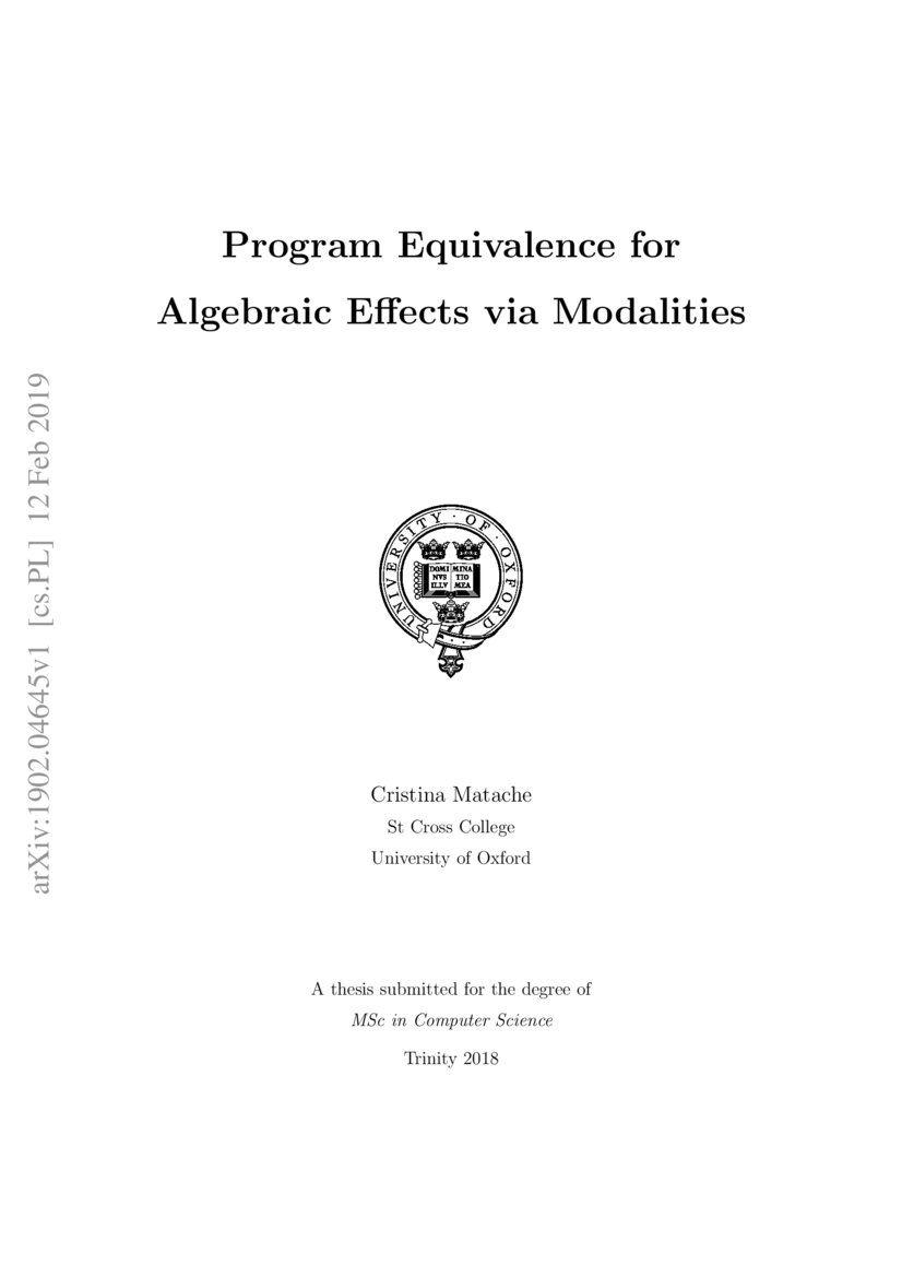 Program Equivalence for Algebraic Effects via Modalities | DeepAI