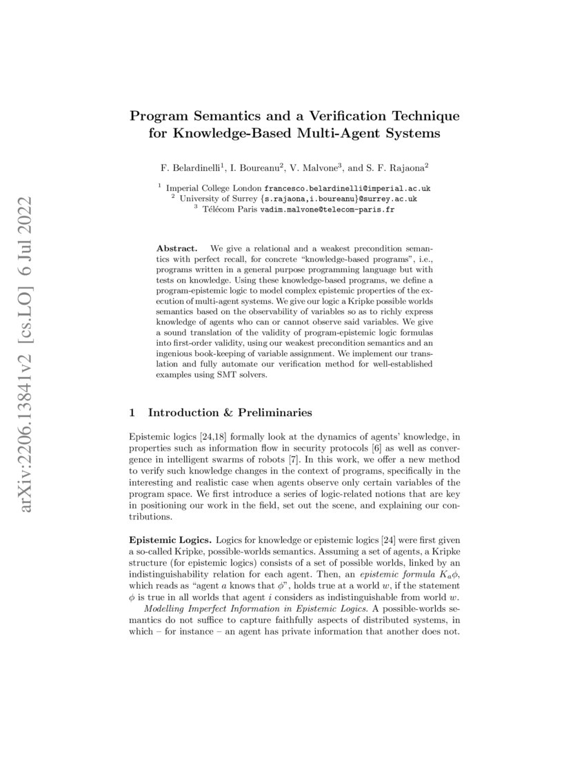 Program Semantics and a Verification Technique for Knowledge-Based Multi-Agent Systems | DeepAI