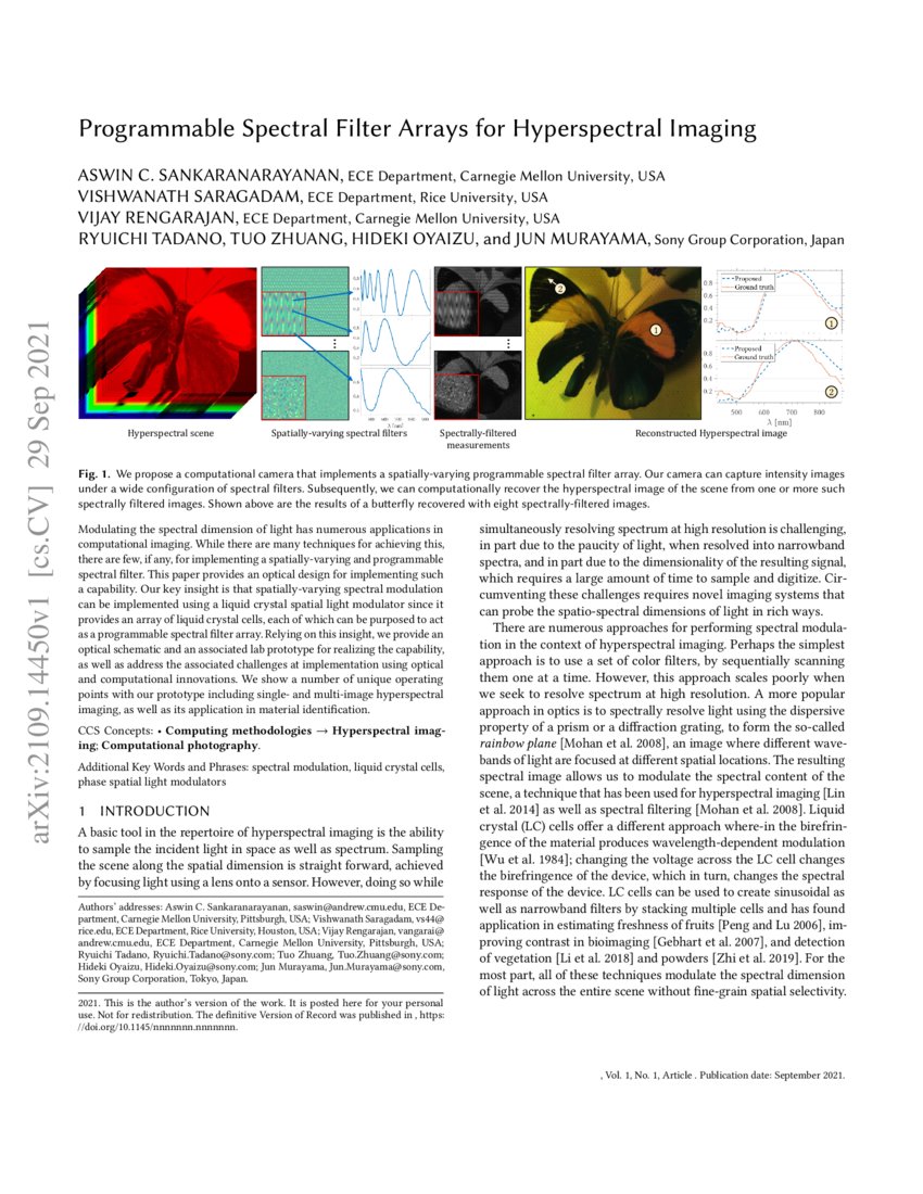 Programmable Spectral Filter Arrays for Hyperspectral Imaging | DeepAI