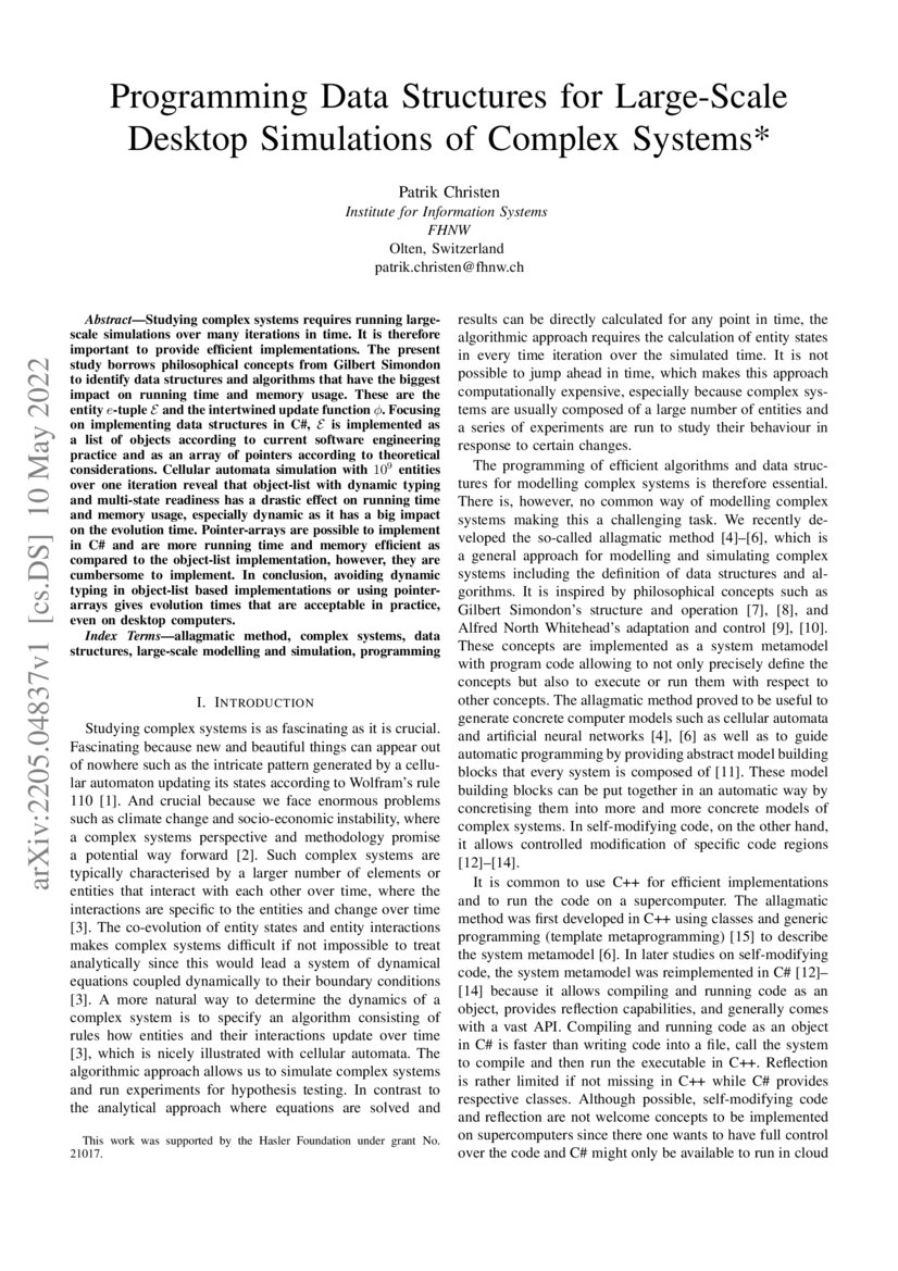 Programming Data Structures For Large Scale Desktop Simulations Of