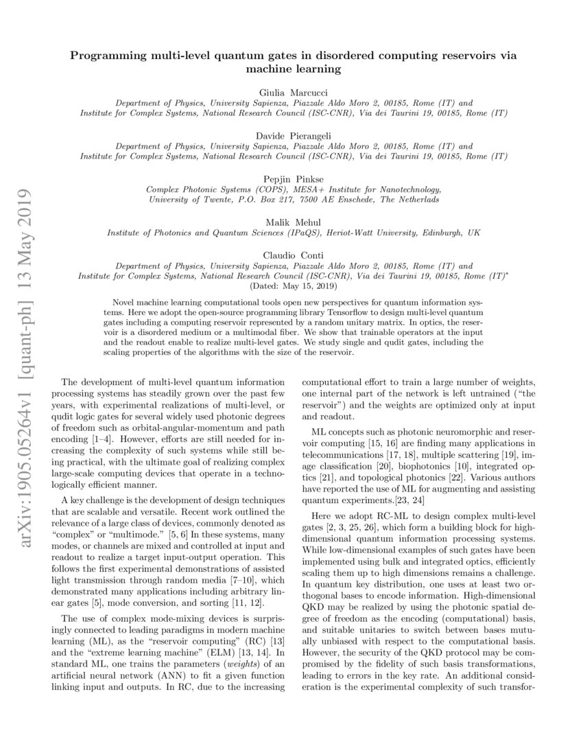 Programming Multi Level Quantum Gates In Disordered Computing Reservoirs Via Machine Learning