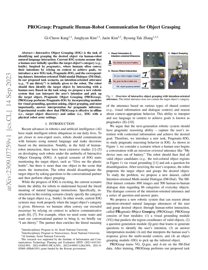 PROGrasp: Pragmatic Human-Robot Communication for Object Grasping | DeepAI