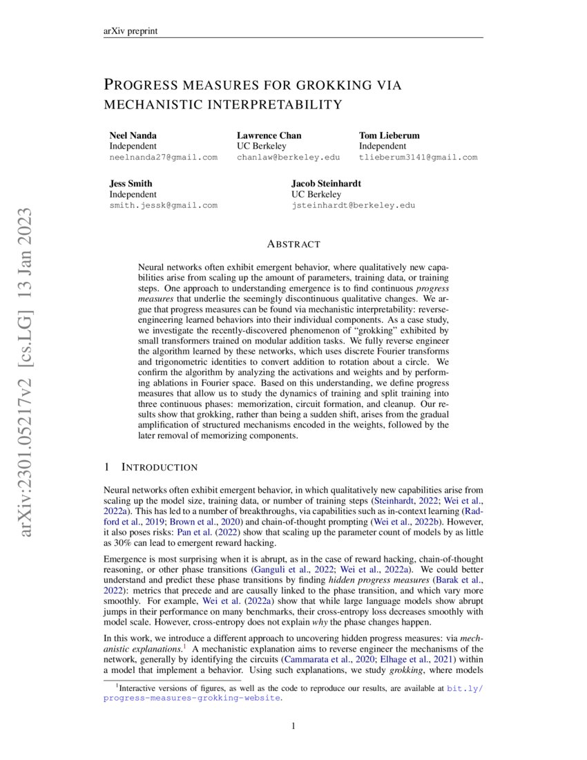 Progress measures for grokking via mechanistic interpretability | DeepAI