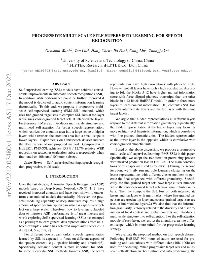 Progressive Multi-Scale Self-Supervised Learning for Speech Recognition ... Progressive Multi-Scale Self-Supervised Learning for Speech Recognition ...