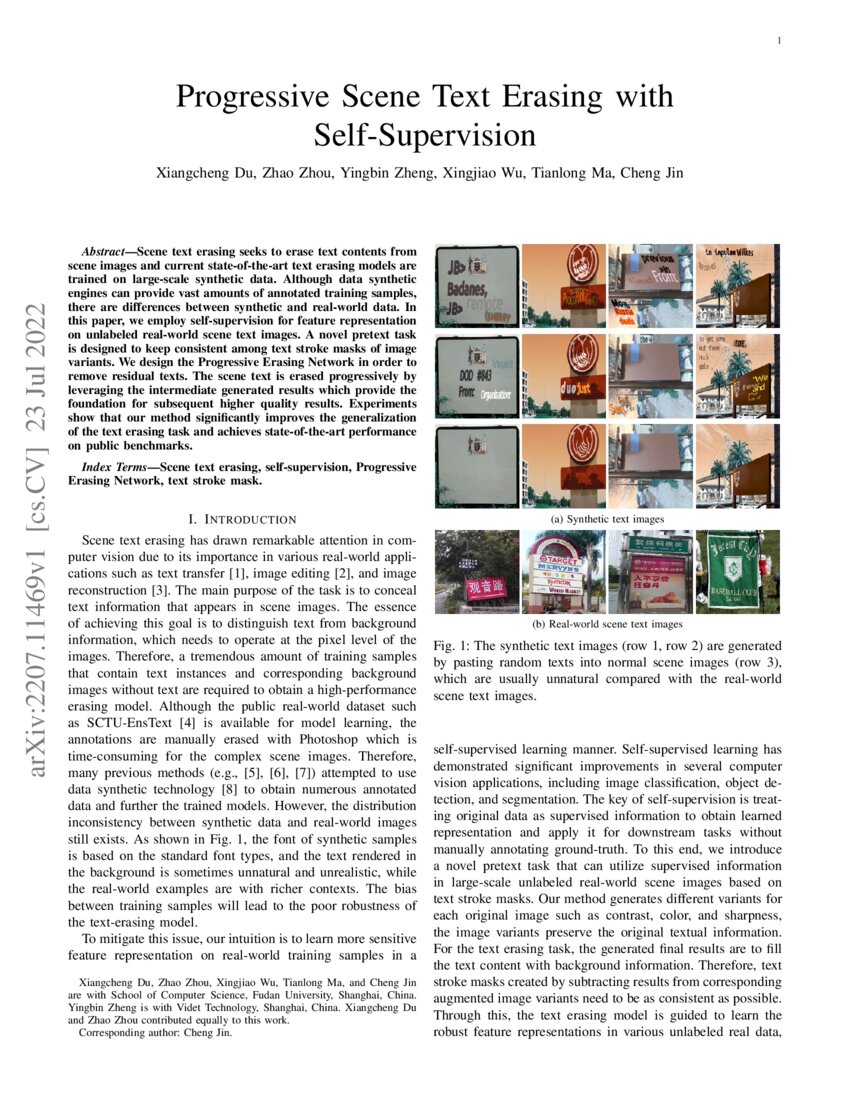 Progressive Scene Text Erasing with Self-Supervision | DeepAI
