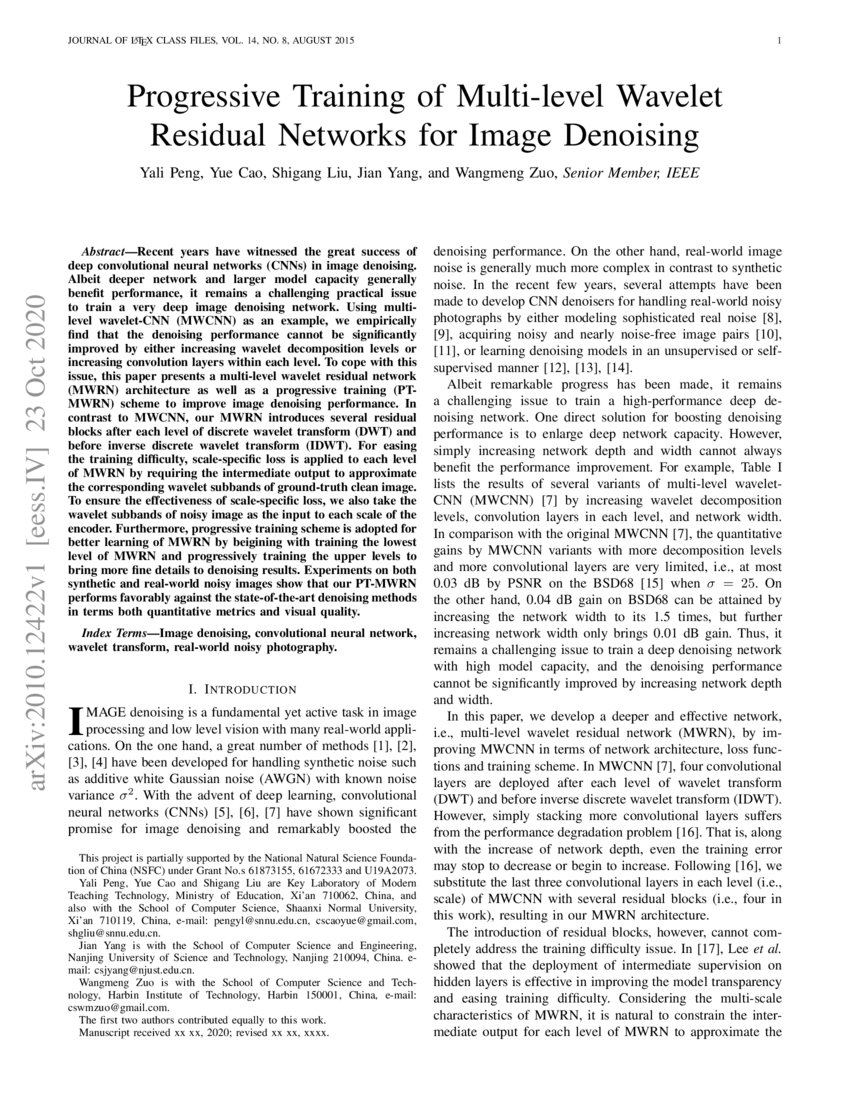 Progressive Training of Multi-level Wavelet Residual Networks for Image Denoising | DeepAI