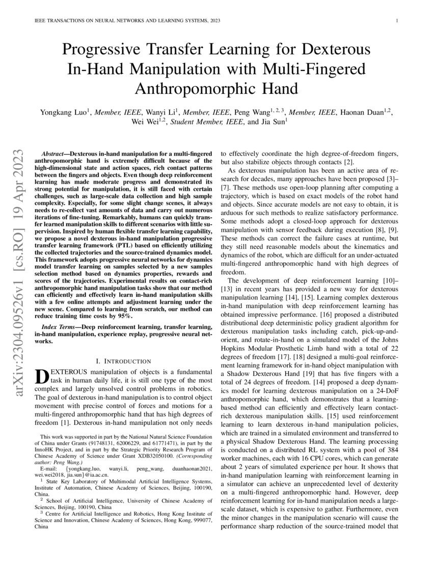 Progressive Transfer Learning for Dexterous In-Hand Manipulation with ...