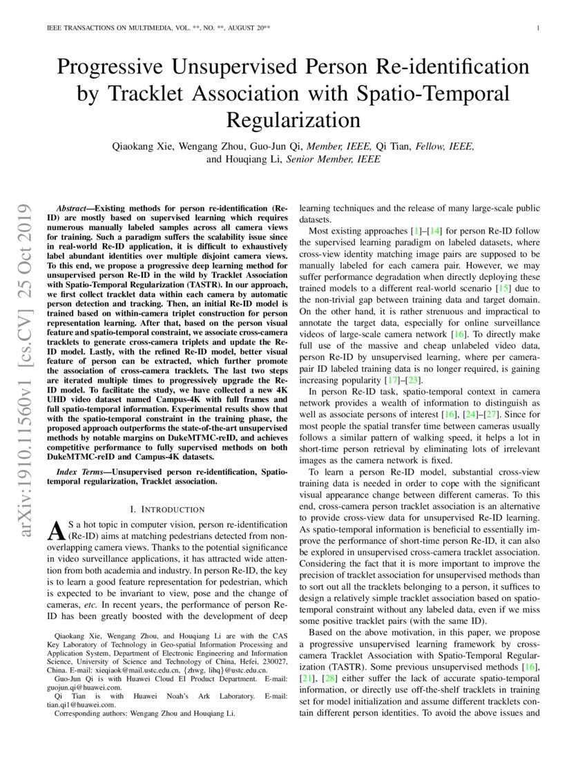 Progressive Unsupervised Person Re-identification by Tracklet Association with Spatio-Temporal ...