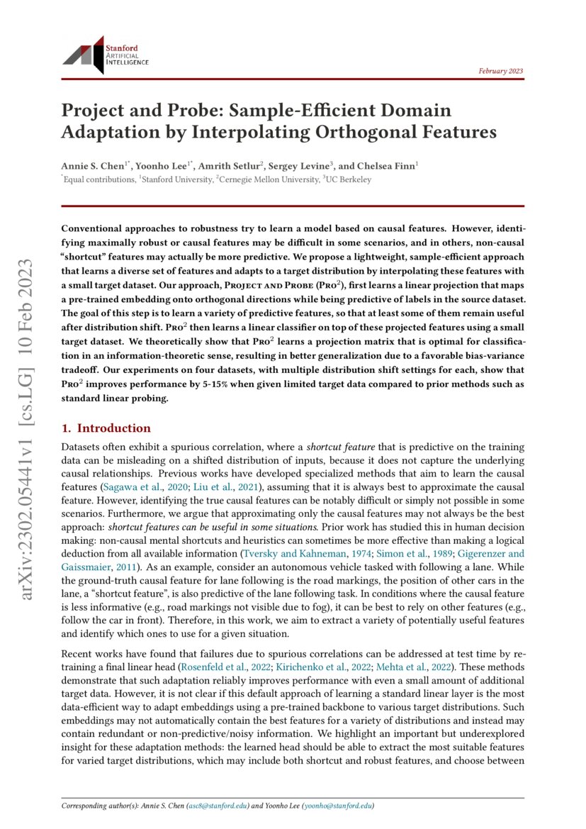 Project And Probe Sample Efficient Domain Adaptation By Interpolating Orthogonal Features Deepai