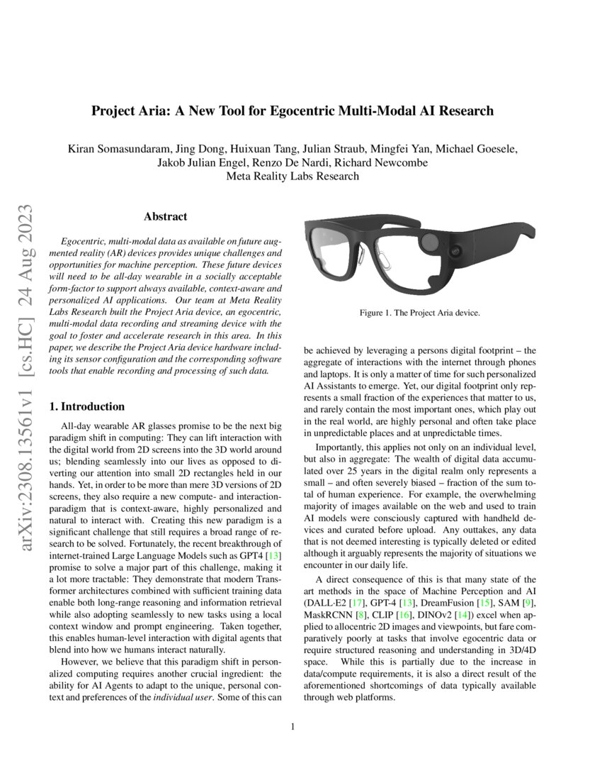 Project Aria A New Tool For Egocentric Multi Modal Ai Research Deepai