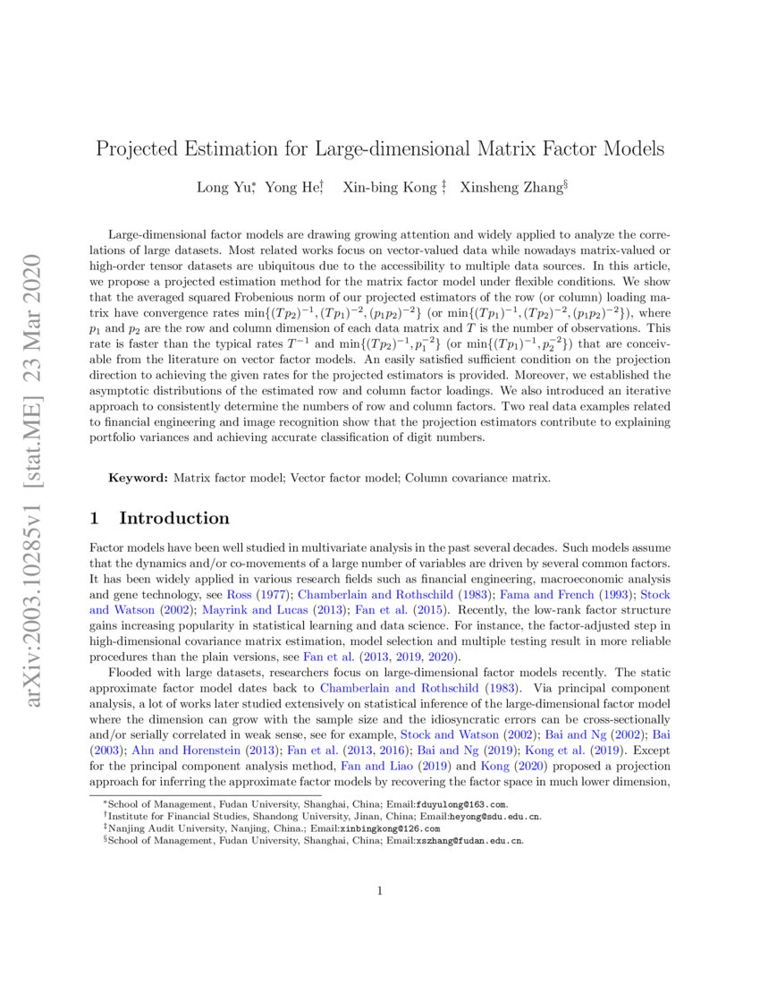 Projected Estimation For Large Dimensional Matrix Factor Models Deepai 