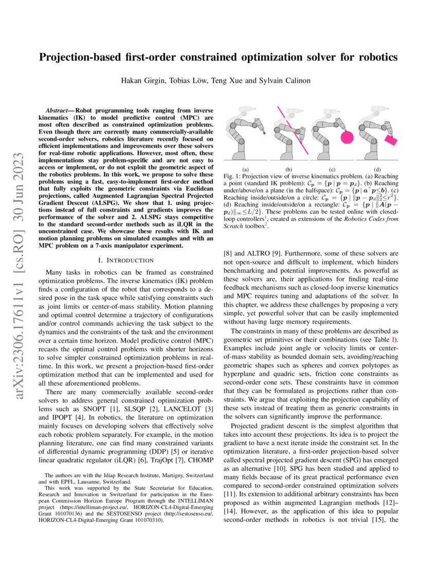 Projection Based First Order Constrained Optimization Solver For Robotics Deepai