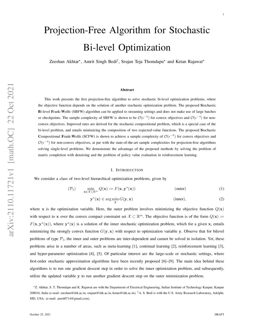 Projection-Free Algorithm for Stochastic Bi-level Optimization | DeepAI